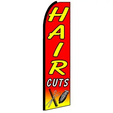 Haircuts - Red Advertising Feather Flag Banner